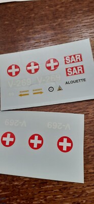 DECALCOMANIE DECALS déco avion alouette helicopter croix rouge 1/55 | eBay