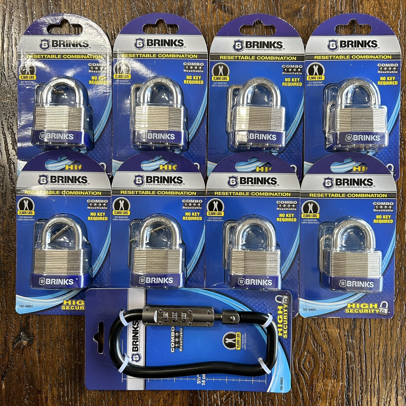 Lot of 8 Brinks Resettable Combination Lock 162-44051 + 1 Pc Carabiner ...