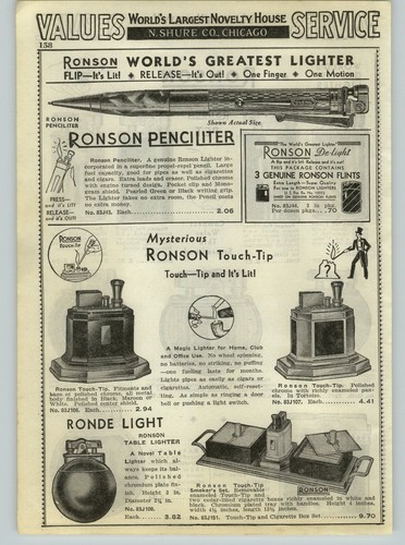 1936 PAPER AD Ronson Touch Tip CigarTable Lighter Ronson Penciliter ...