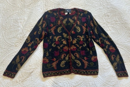 Peruvian Connection Cardigan Sweater L Multicolor Alpaca Wool Floral | eBay