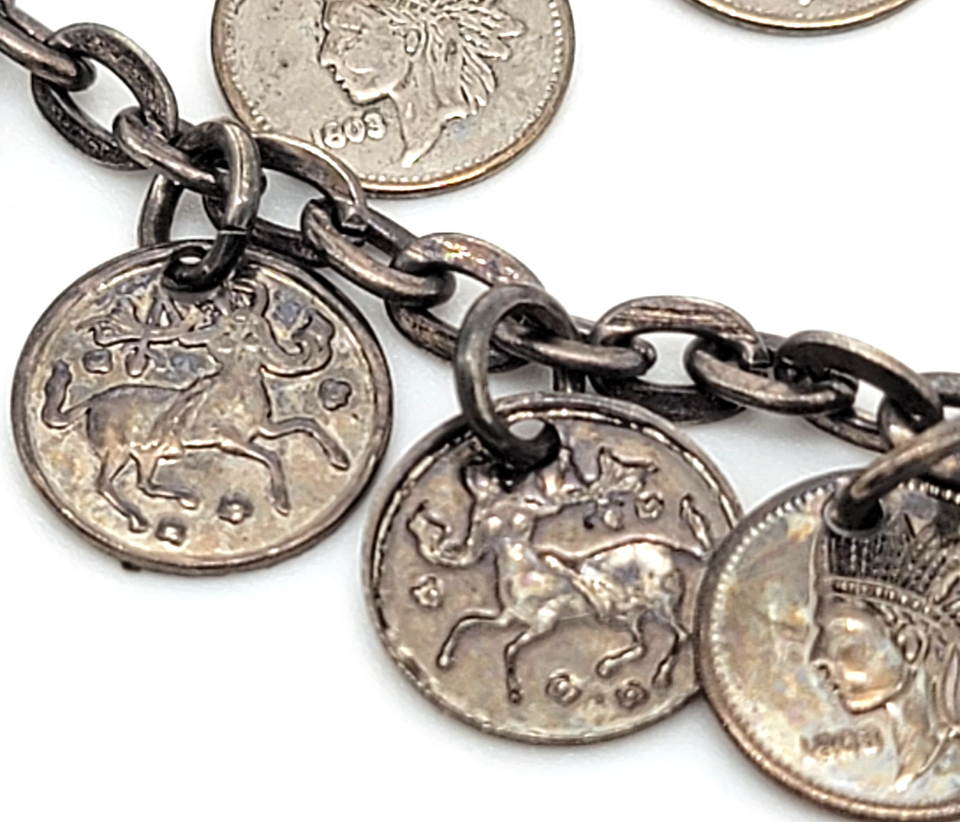 Native American Head & Stag Motif Coin Replica Necklace Mini Charm ...