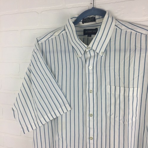 Vtg Botany 500 Mens Single Stich Sz 17.5 Short Sleeve Striped Blue ...