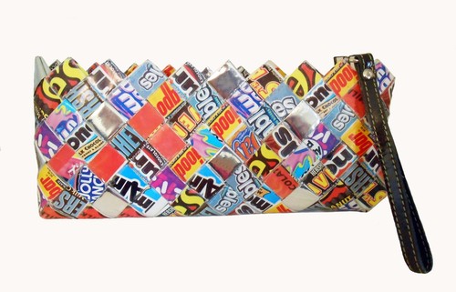 NAHUI OLLIN Hand Made Recycled Candy Wrapper Purse Clutch Bag Wristlet ...