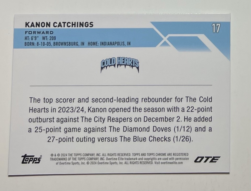 Kanon Catchings Rookie 2024 Topps Chrome OTE Logo Border #17 Cold ...