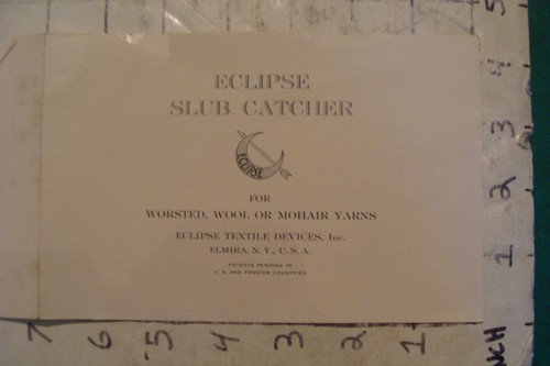 vintage brochure: ECLIPSE SLUB CATCHER, for worsted wool or yarns ...
