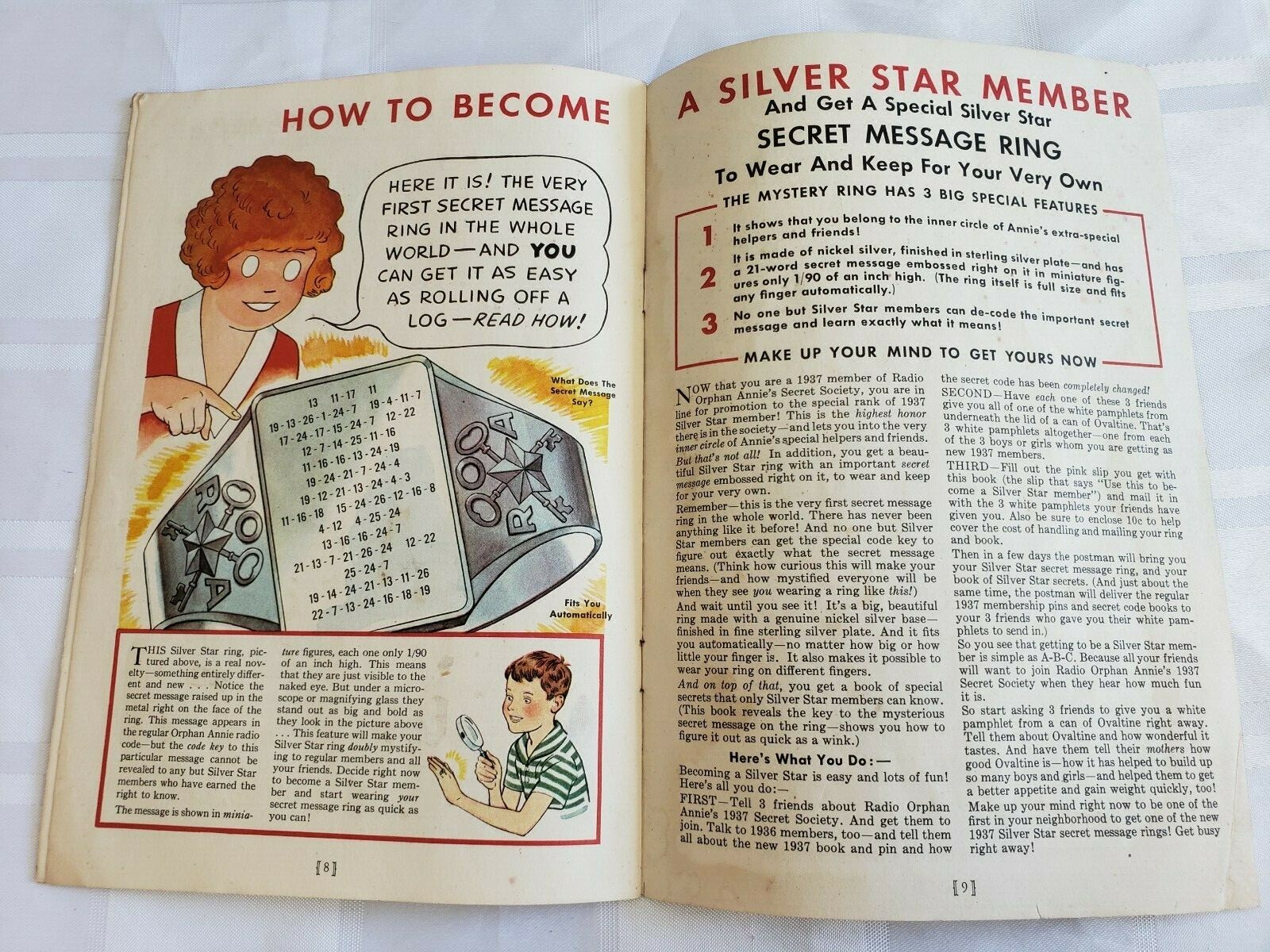 1937 RADIO LITTLE ORPHAN ANNIE'S SECRET SOCIETY BOOKLET AND MAIL IN ...