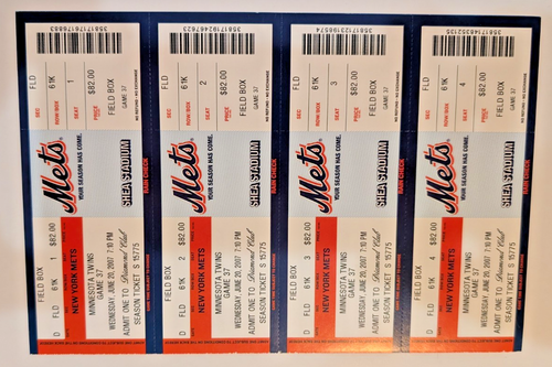 (4 ) 2007 NY METS Sunday, June 20, 2007 unused Tickets vs Minnesota ...