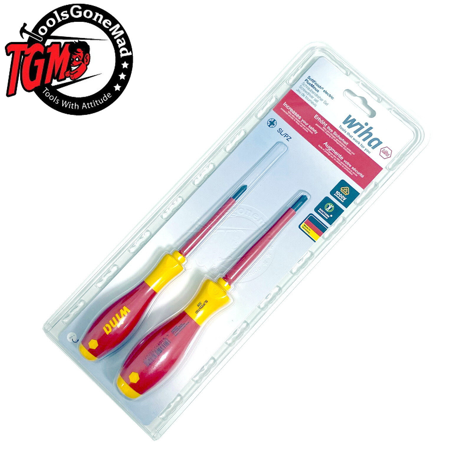 Wiha 2pc Xeno Pozidriv Terminal Screwdriver SL/PZ1 SL/PZ2 1000V VDE ...