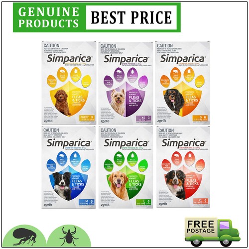 SIMPARICA All Sizes 6 Doses Chewable for Dogs Ticks and Fleas Treatment ...
