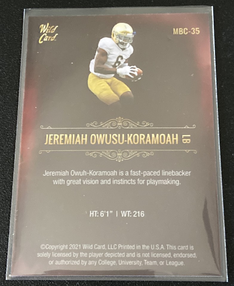 Jeremiah Owusu Koramoah 2021 Wild Card Matte Red Football Rookie Card ...