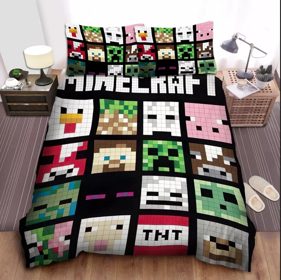 Kids Minecraft Game Duvet Cover Bedding Set Matching Carpets Rugs Mats ...