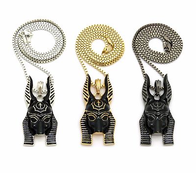 NEW EGYPTIAN ANUBIS HEAD PENDANT & 3mm/24" BOX CHAIN HIP HOP NECKLACES ...