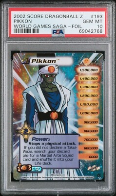 PSA 10 Limited Hi-Tech Foil Pikkon 2002 World Games Saga DBZ #193 Score ...