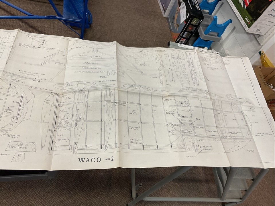 RARE NORM ROSENSTOCK WACO HKS-7 2 1/2" SCALE R/C AIRPLANE KIT PLANS ...