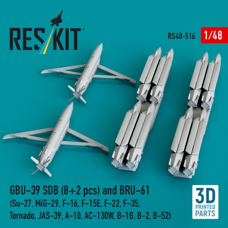 Reskit RS48-0516 1/48 GBU-39 SDB (8 pcs) and BRU-61 (2 pcs) Su-27, MiG ...