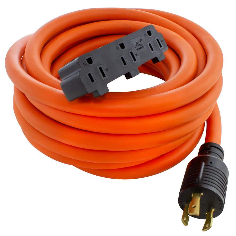 AC WORKS Tri-Outlets Extension Cord 25' L5-30P 30-A 3-Prong Generator ...