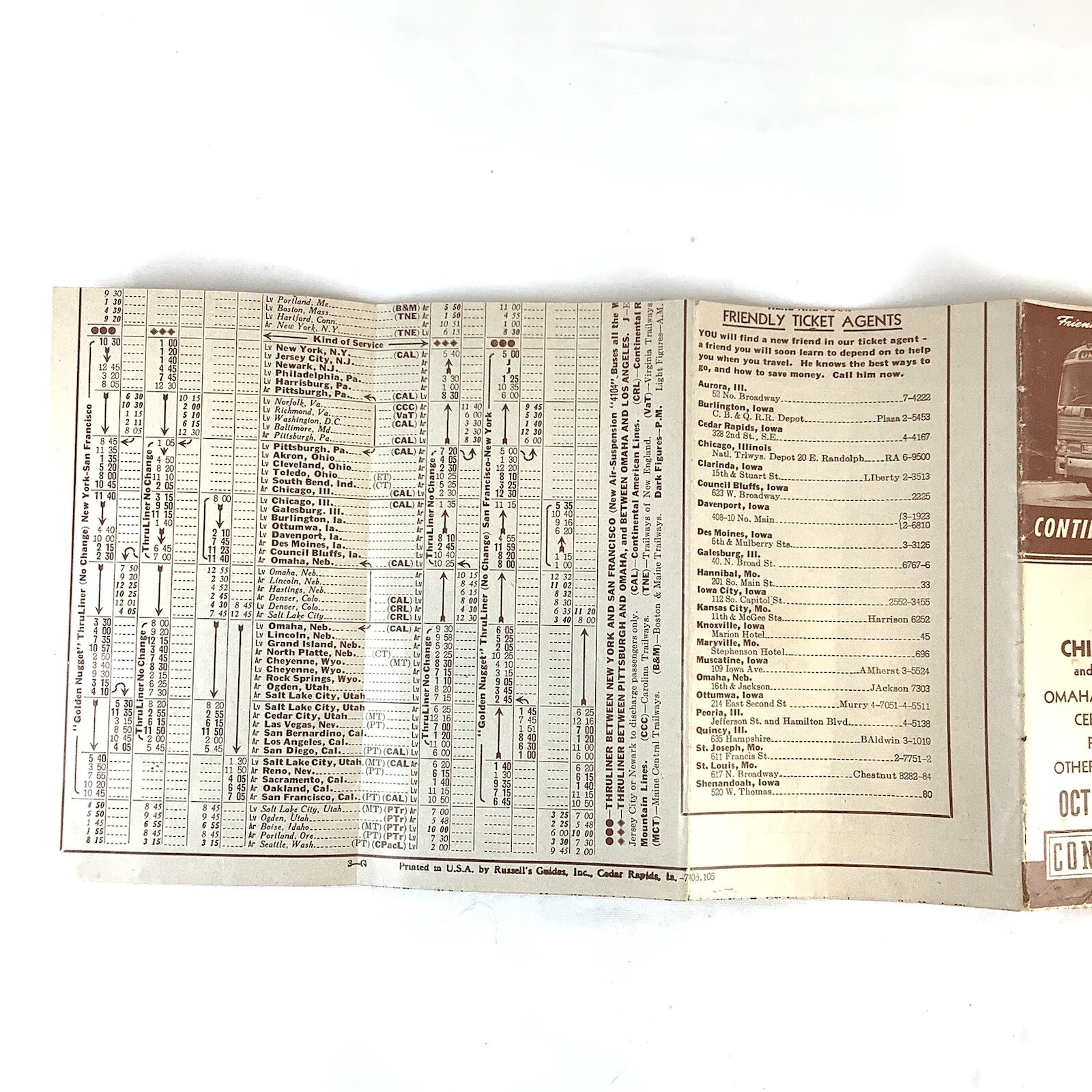 Continental Trailways Route And Time Schedules Oct. 1955 Vintage Bus ...