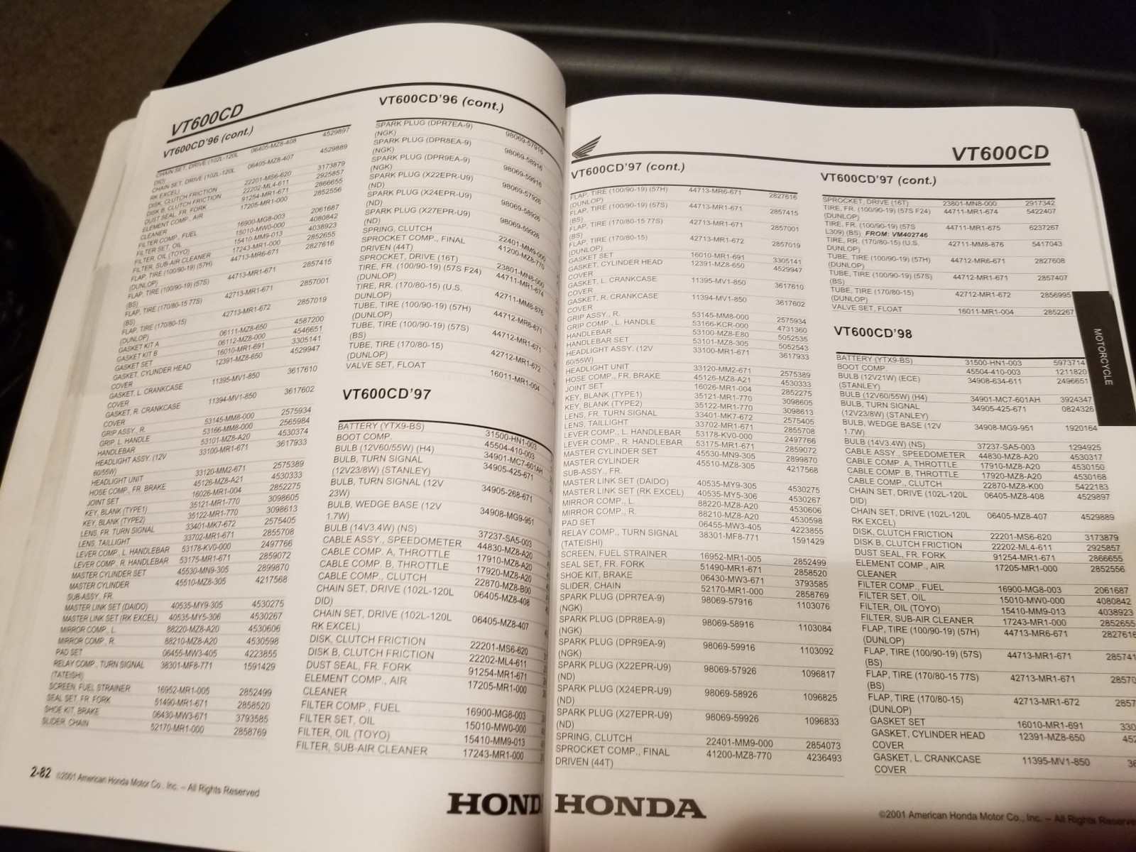 Honda OEM 1997 - 2001 Quick Reference Guide Motorcycle Genuine Parts | eBay