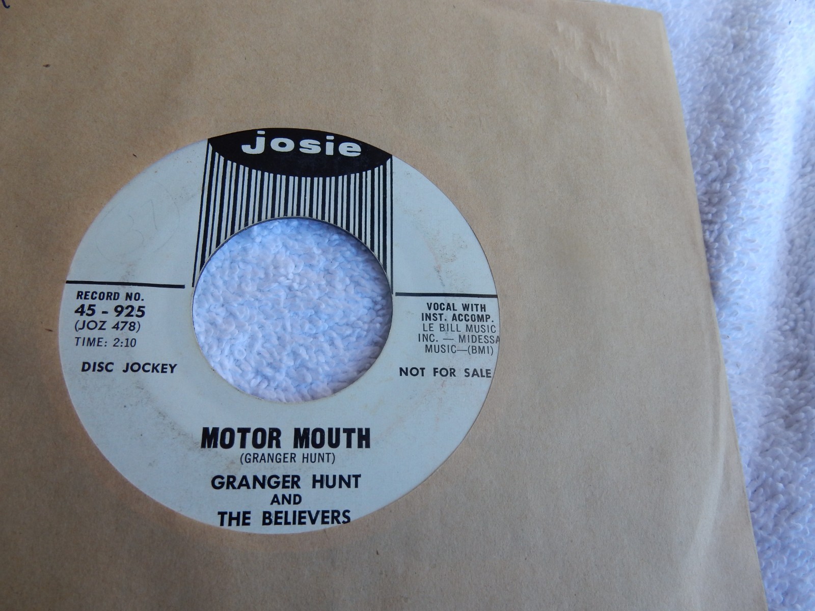 WLP ROCKABILLY GRANGER HUNT & BELIEVERS ON JOSIE LABEL 45 RPM 7" RECORD ...