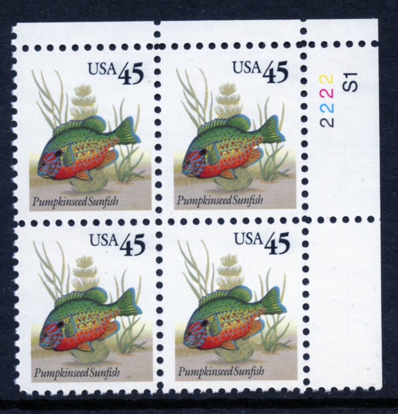 US SCOTT 2481 Pumpkinseed Sunfish Full Plate Block of 4 Mint NH | eBay