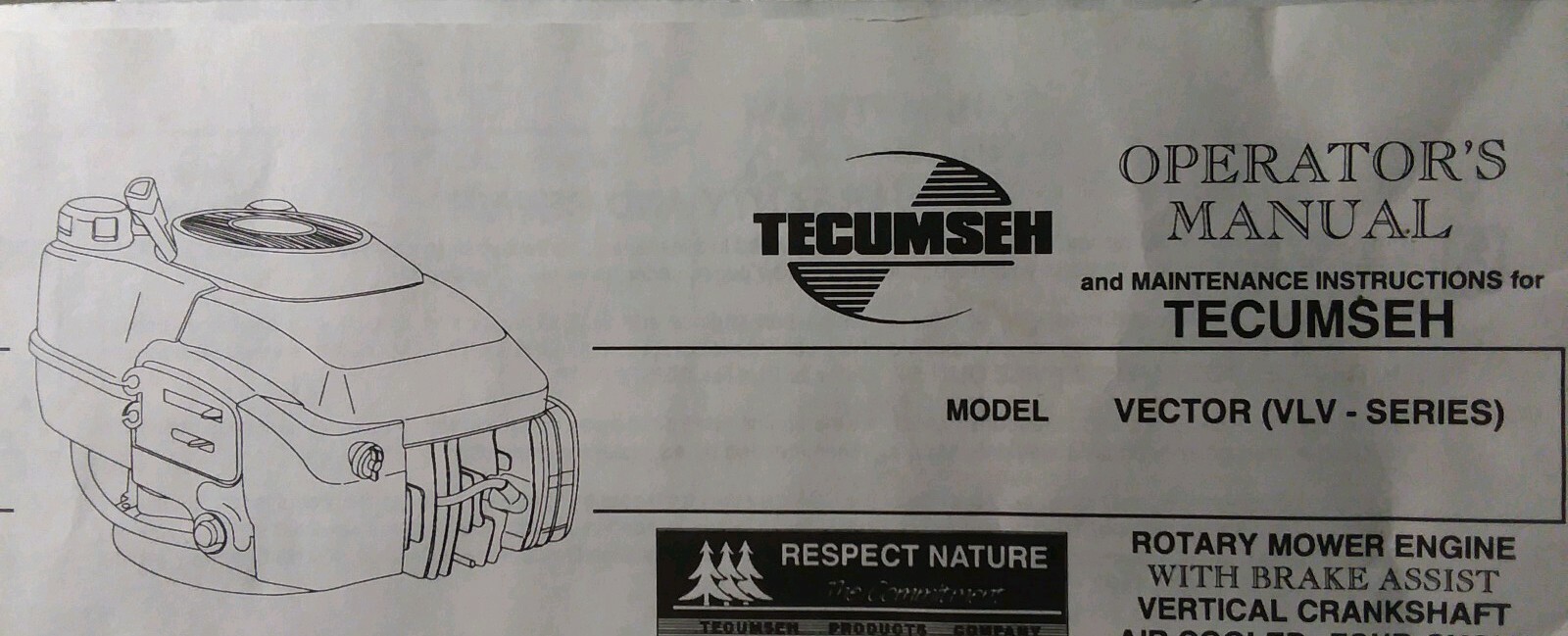 Tecumseh Engine Vector VLV series Vertical Owners Manual Lawn Mower ...