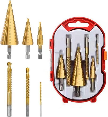 6 Pcs HSS Titanium Coated Drill Bit Set, High Speed Reaming Pagoda ...