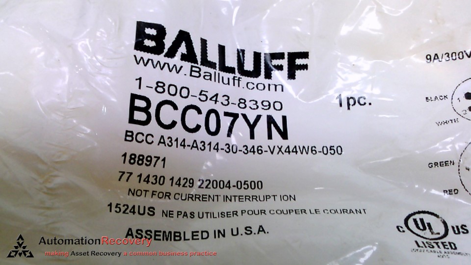 BALLUFF BCC A314-A314-30-346-VX44W6-050, COMMUNICATIONS CABLE, BCC07YN ...