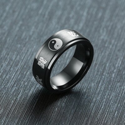 Black Stainless Steel Men Ring Taoist Bagua Tai Chi Yin Yang Amulet ...