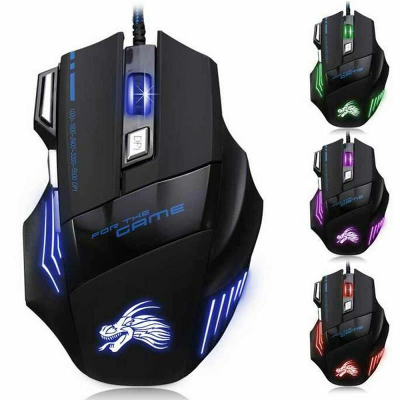 5500dpi USB Wired Red Dragon 7D Gaming Mouse 1 Key Forward Back Dark ...