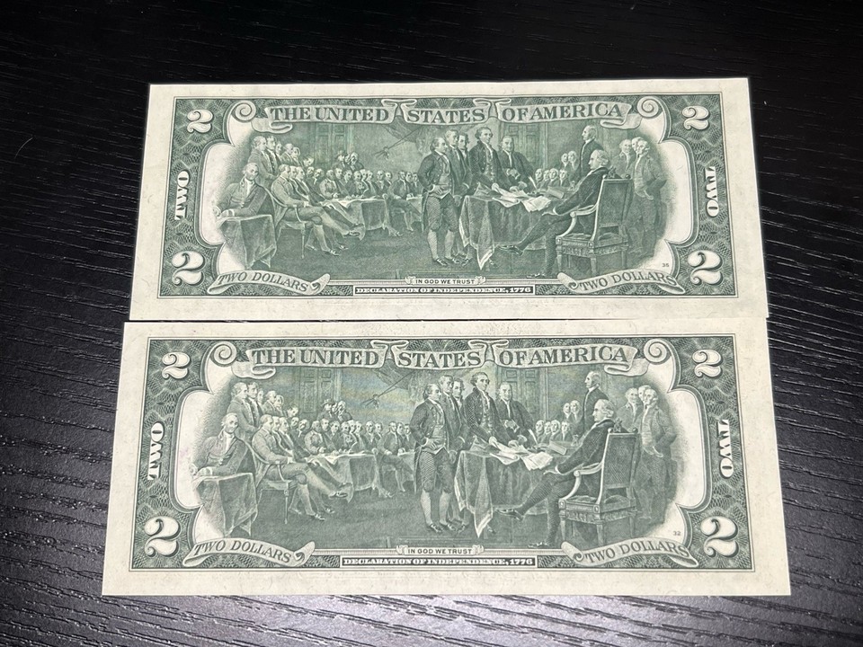 1976 $2 Dollar Bill Note Lot of 2 Sequential Consecutive Serial Numbers ...