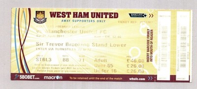 West Ham United v Manchester United 2010-2011 Premier League Ticket 02 ...