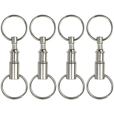 4pc Quick Release Detachable Pull Apart Keychain Silver Dual Key Ring ...