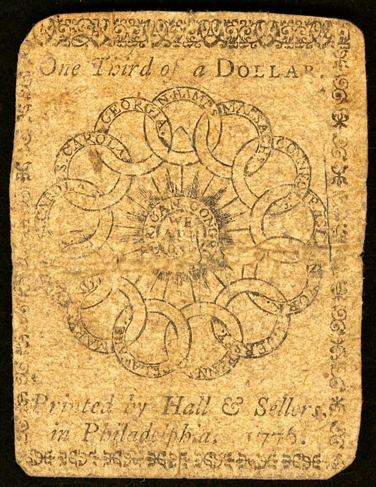 Continental Currency "Fugio Note" Feb 17 1776 $1/3 PLEASANT WELL ...