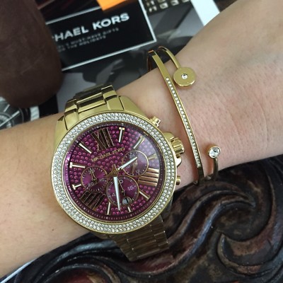 NWT Michael Kors Ladies PInk Wren Watch Crystals Gold Tone Watch | eBay