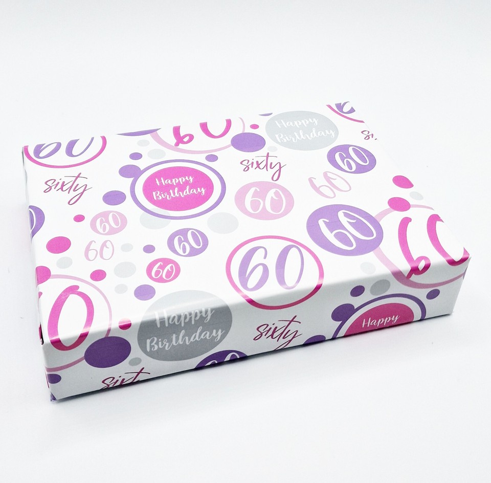 2 Sheets 60th Birthday Wrapping Paper 60 Giftwrap Female White Pink ...