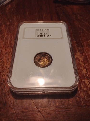 MS67 1958-D 10C Roosevelt Silver Dime, NGC- Old Holder, Monster Toned ...
