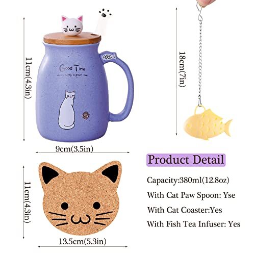 Cat Mug Cute Ceramic Coffee Cup With Lovely Kitty Lid Cat Paw ...