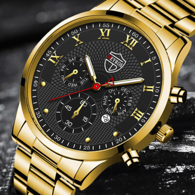 DEYROS Fashion Mens Stainless Steel Watches Casual Date Analog Quartz ...