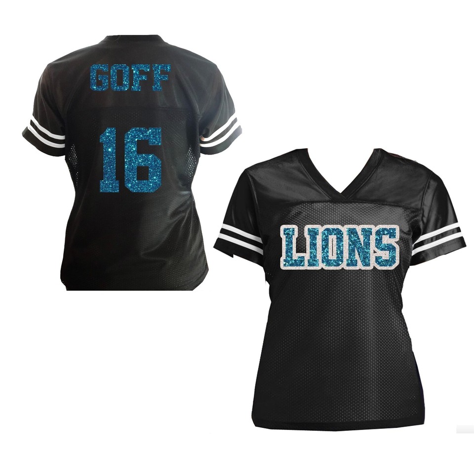 Lions Goff Glitter Jersey for Women's Ladies Football Shirt Black Bling ...