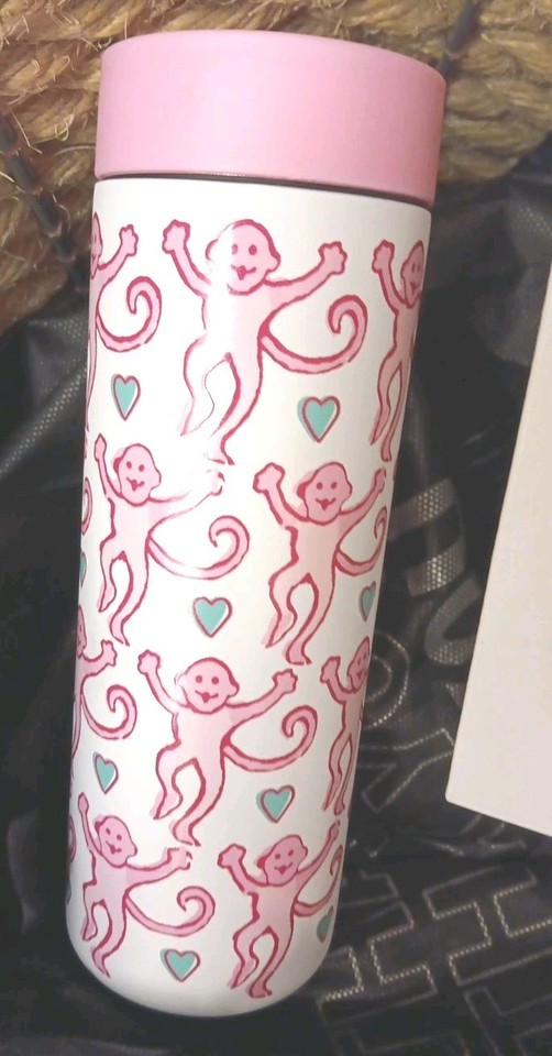 Starbucks X ROLLER RABBIT ~ Pink Green & White Tumbler Dancing Monkey ...