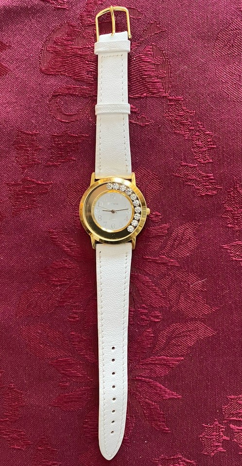 Ladies Goldtone and White Leather Vienna Quartz Infinity Watch | eBay
