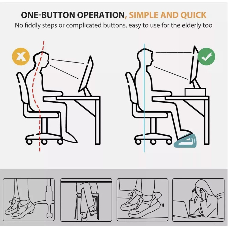 Office Foot Rest Desk Footrest Leg Rest Stool Adjustable Height Angle ...