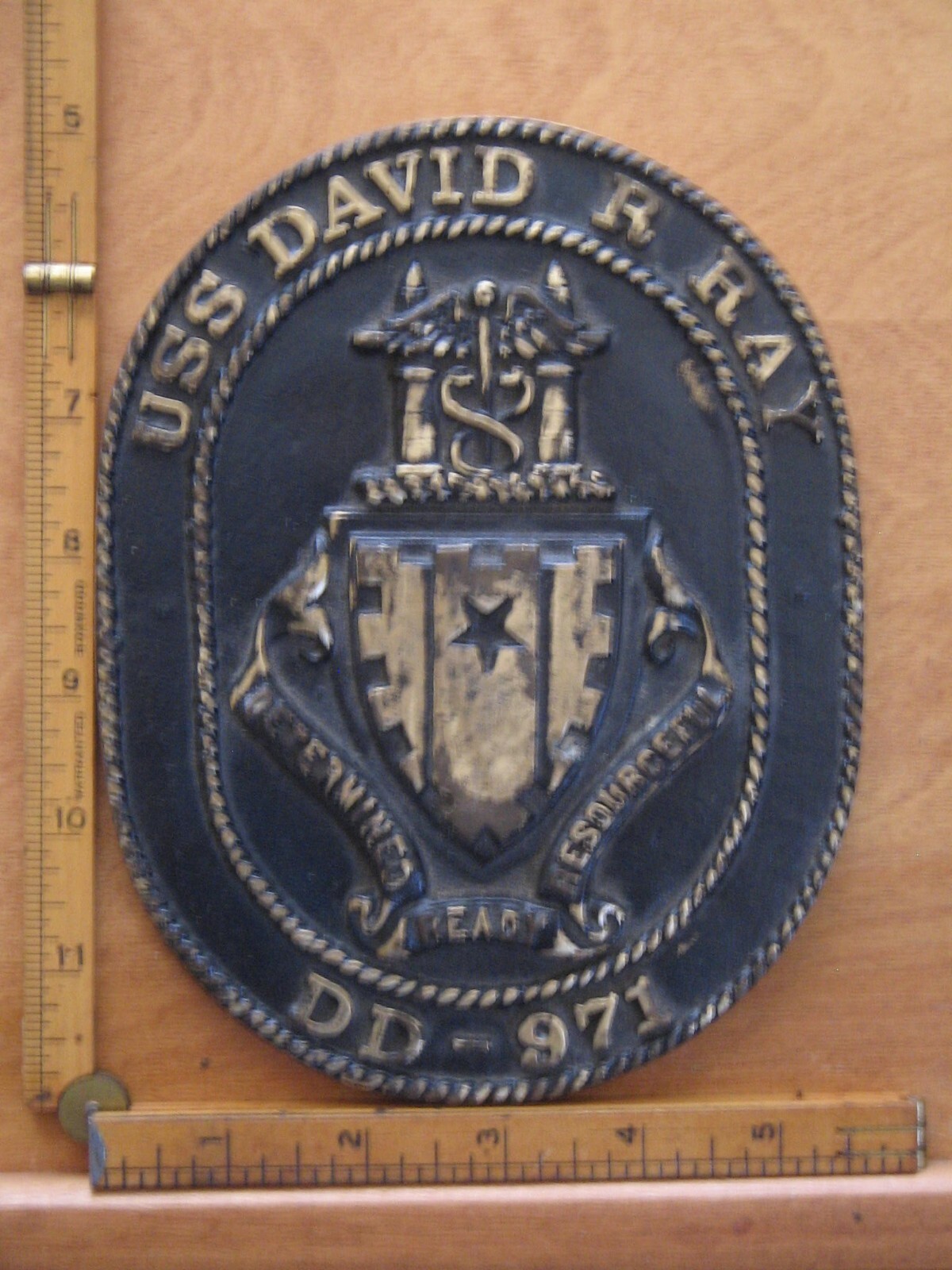 USS David R Ray DD 971 Navy brass plaque 5 1/2 X 7 X 1/4", 3 lbs 4 oz ...