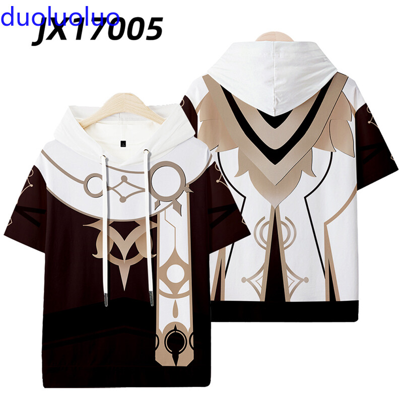 Genshin Impact Aether Anime Hooded T-Shirts Men Women Short Sleeve Tops ...