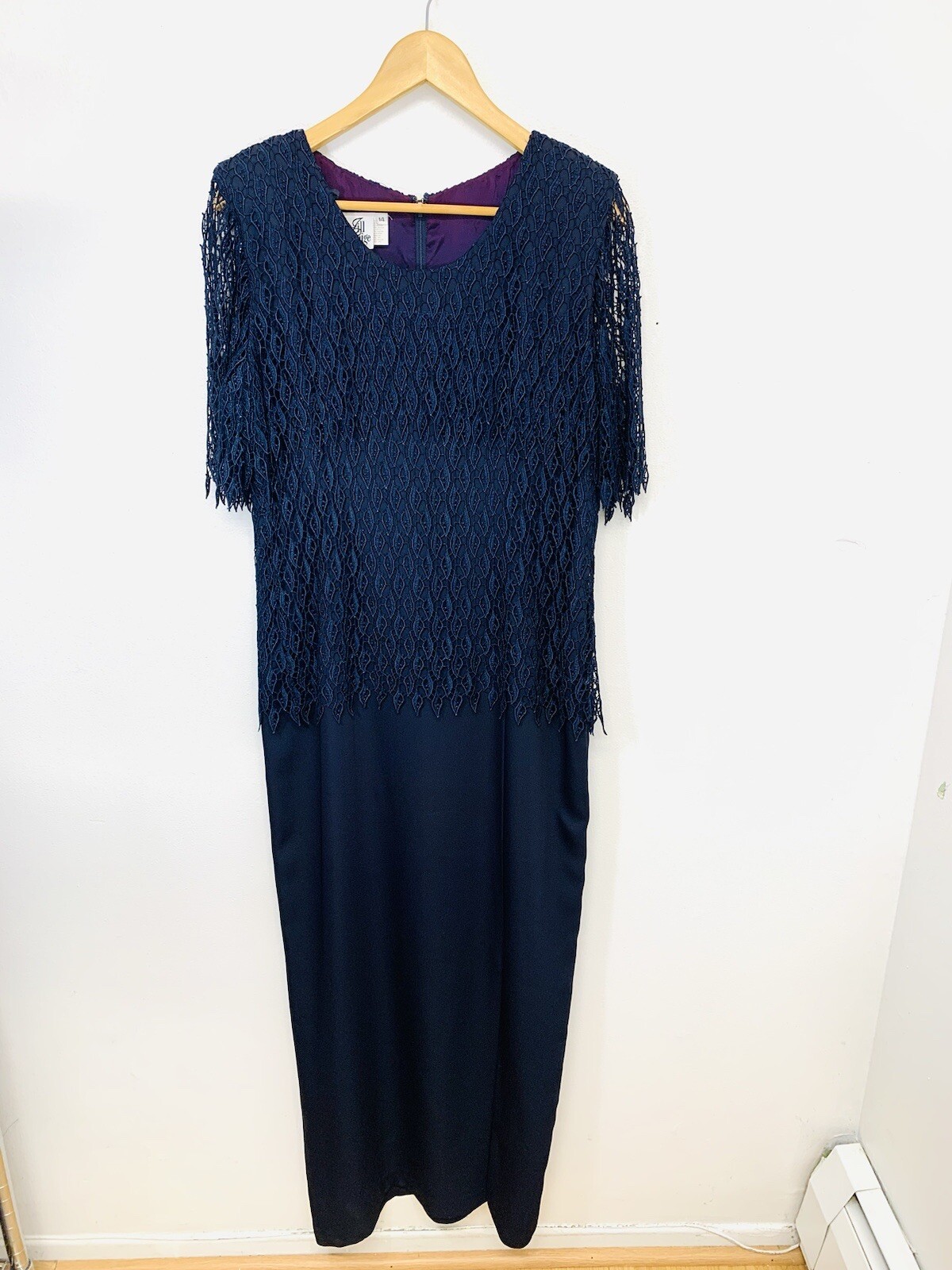 Vintage Jill Paige Gown Maxi Dress 14 Blue Crochet Ov… - Gem