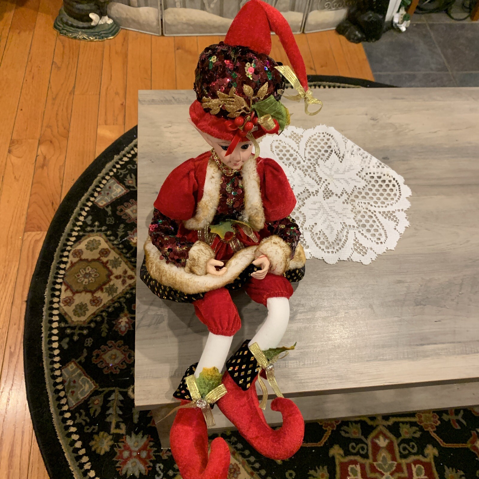 Martha Stewart 29" Elf Fairy Red Fur Dress Posable Shelf Sitter ...