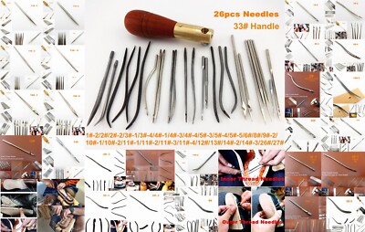 26pcs Leather Craft Shoemaker Cobbler Sew Stitch Thread Hook Needle Awl ...