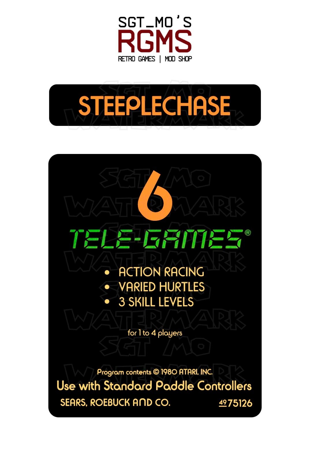 Atari 2600/Sears Tele-Games Replacement Label - Steeplechase | eBay