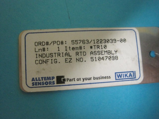 WIKA TR10 Resistance Temperature Detector RTD With Thermowell. for sale ...
