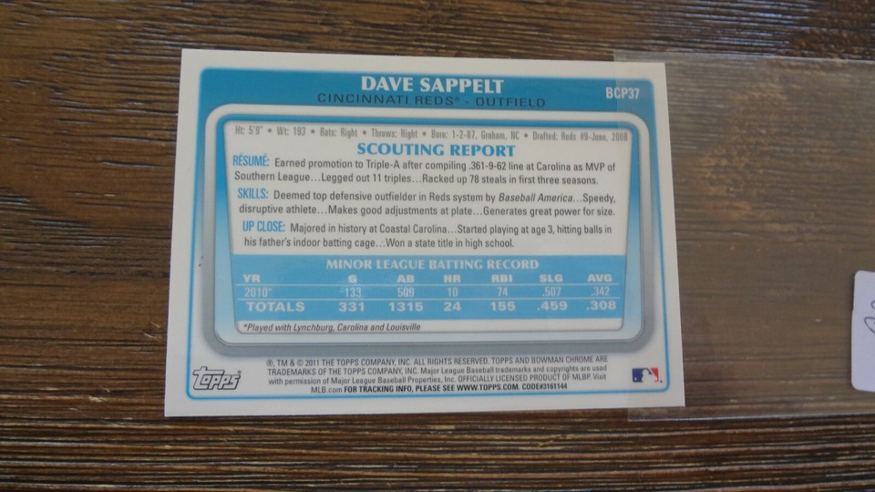 2011 BOWMAN CHROME # BCP37 DAVE SAPPELT BASEBALL CARD | eBay